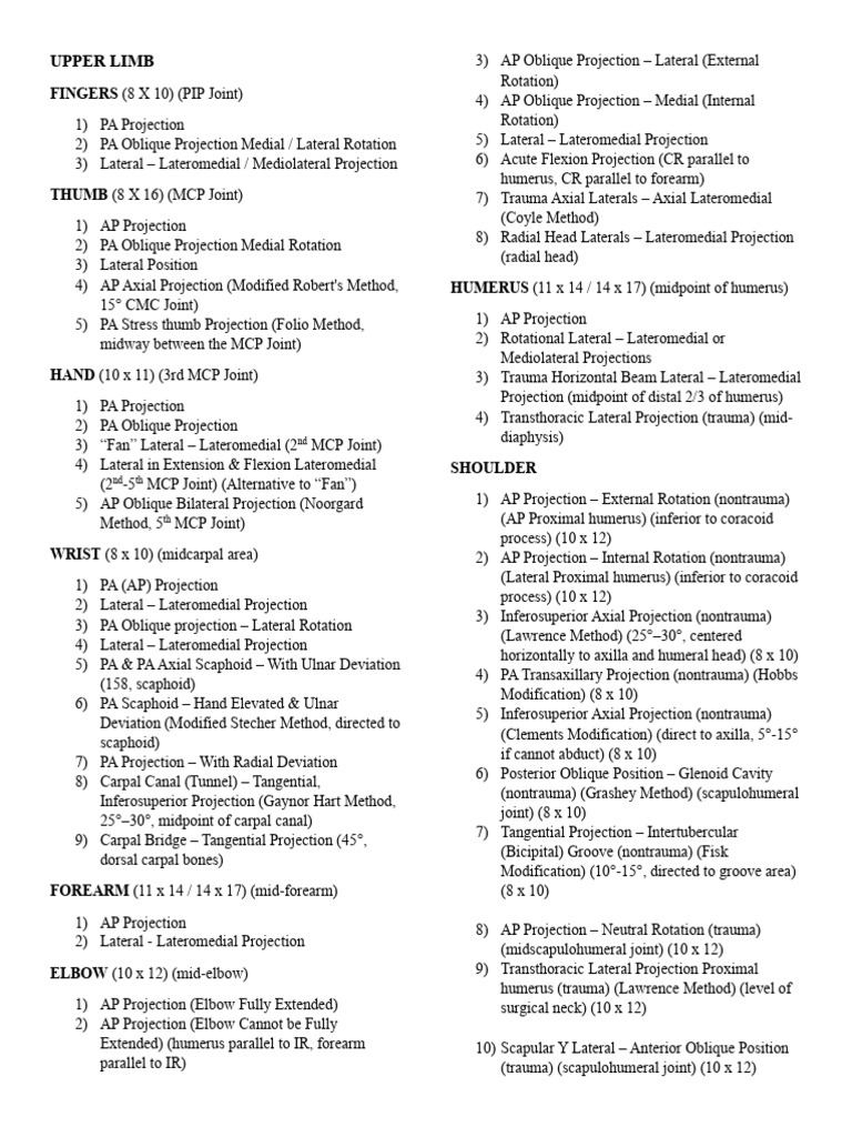 SUMMARY Radiographic Positions 1 Radiology | PDF | Anatomical Terms Of ...