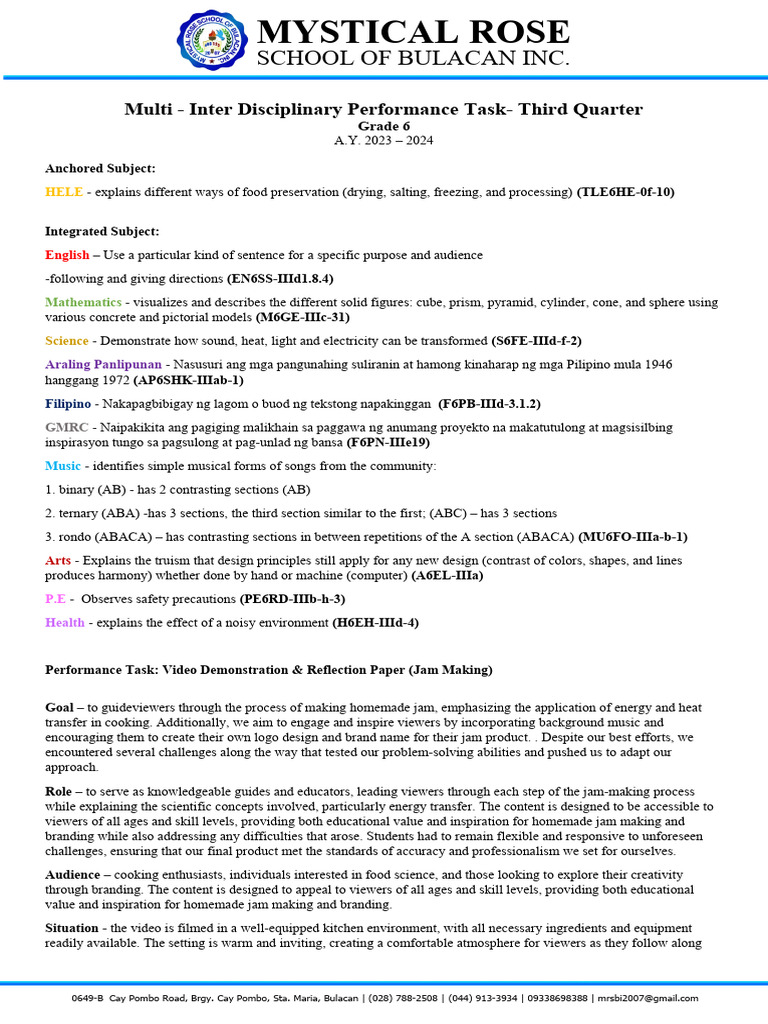 Grade 6 Performance Tasks Overview | PDF | Creativity | Physical Education