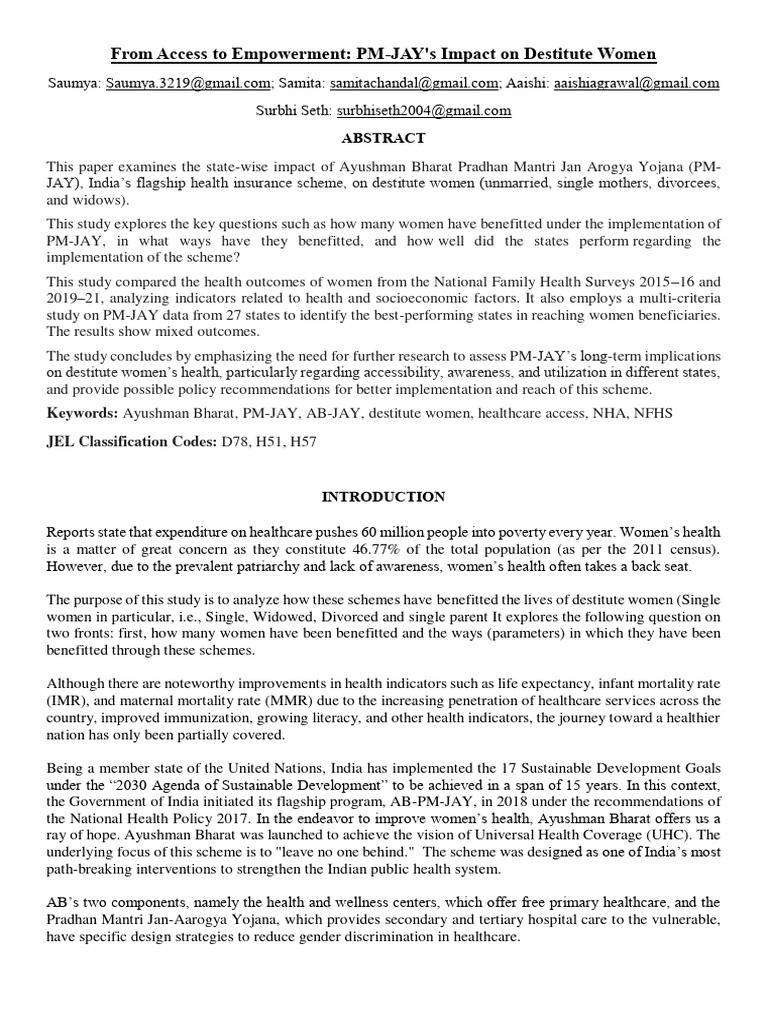 From Access To Empowerment: PM-JAY's Impact On Destitute Women | PDF | Health Care | Medical ...