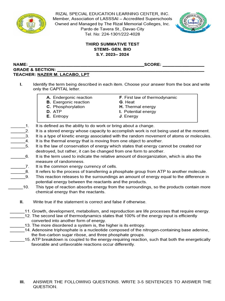 3rd Sum. Bio | Download Free PDF | Adenosine Triphosphate | Heat