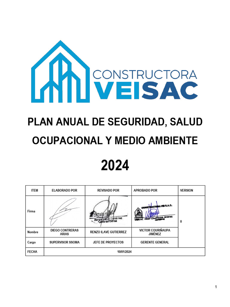 Plan SSOMA 2024 para Constructora VEI | PDF | Seguridad y salud ocupacional | Valores