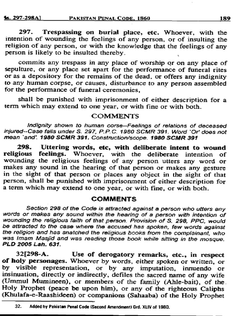 Pakistan Penal Code 1860 Section 298 B and C | PDF
