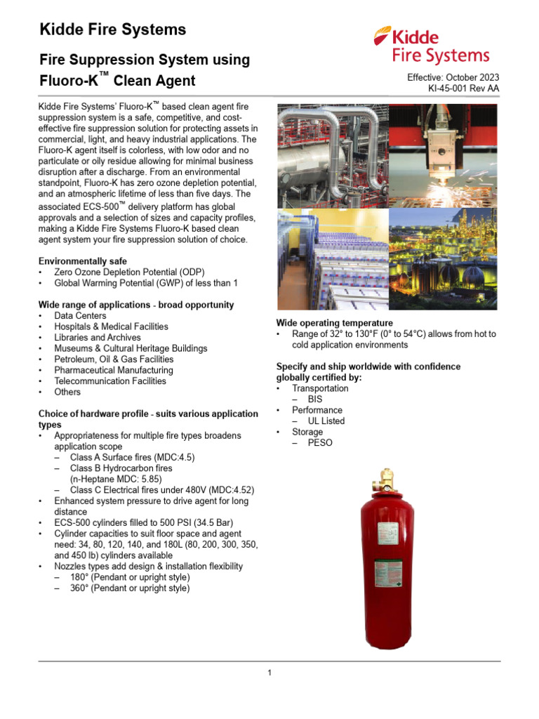 Kidde Data Sheet - Fluoro-K Systems - K45-001 - AA | PDF | Valve | Switch