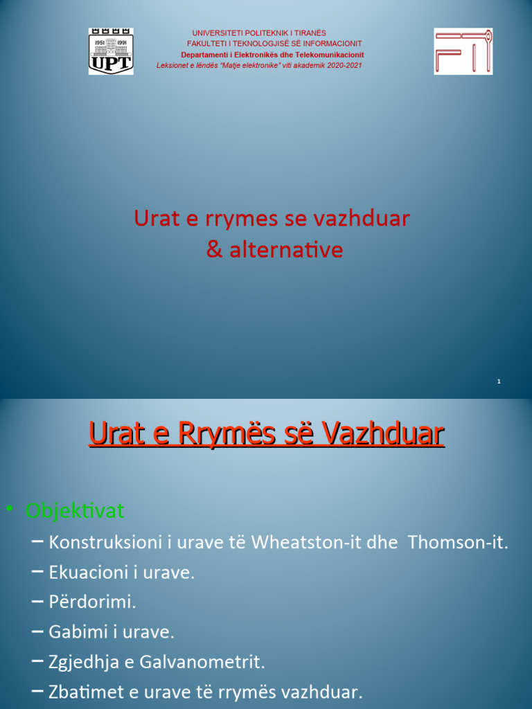 Leksioni 3&4 Matje Elektronike Urat e Rrymes Se Vazhduar & Alternative ...