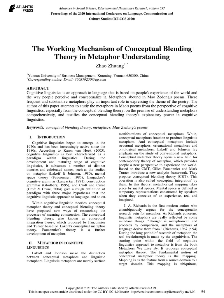 The Working Mechanism of Conceptual Blending Theory in Metaphor Understanding | PDF | Metaphor ...