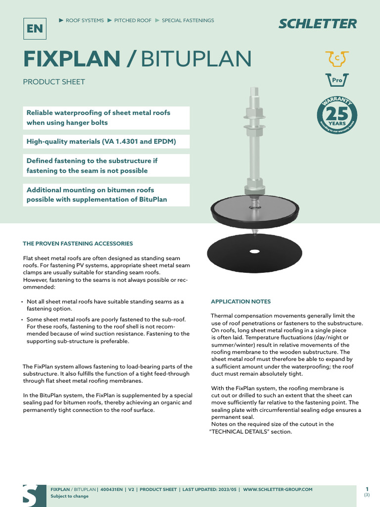 Schletter-Product_Sheets-Roof_Systems-FixPlan-BituPlan | PDF | Roof ...