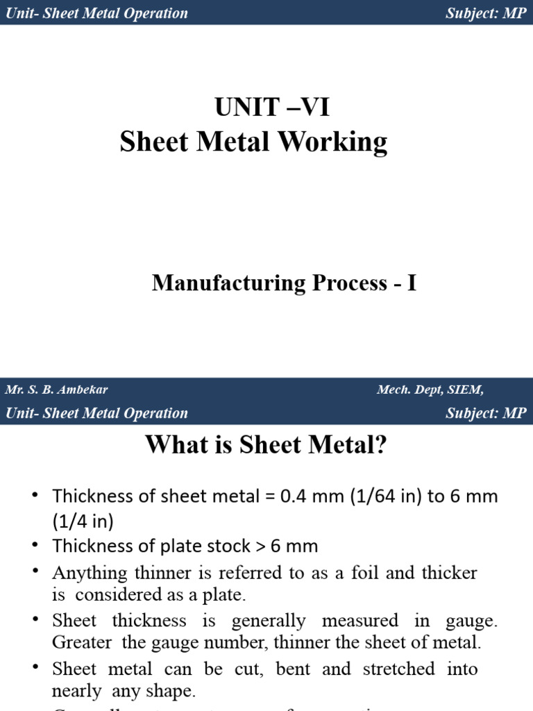 Unit 5 SHEET METAL (MP-I) | PDF | Sheet Metal | Mechanical Engineering