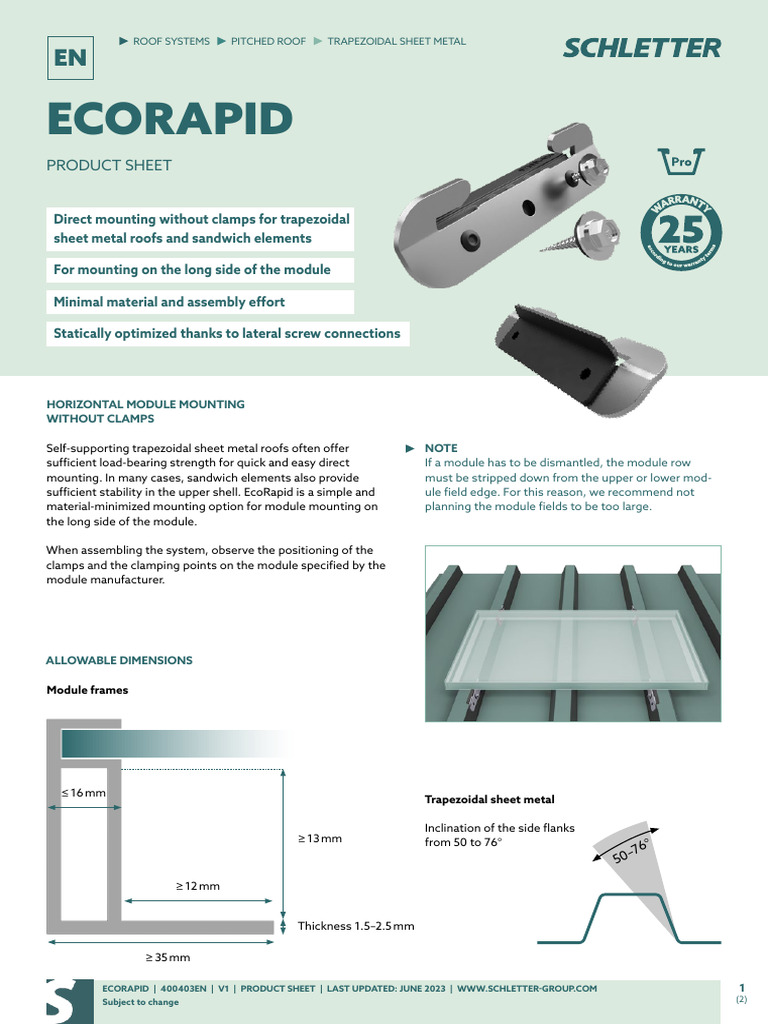 Schletter-Product_Sheets-Roof_Systems-EcoRapid | PDF | Sheet Metal | Roof