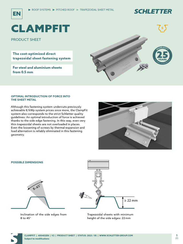 Schletter Product - Sheets Roof - Systems ClampFit | PDF | Sheet Metal | Screw