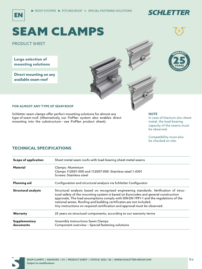 Schletter-Product Sheets-Roof Systems-Seam Clamps | Download Free PDF ...
