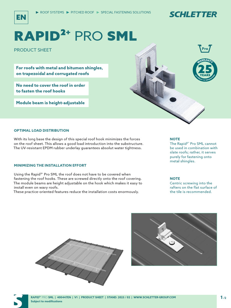Schletter-Product Sheets-Roof Systems-Rapid2 Pro SML | PDF | Roof ...