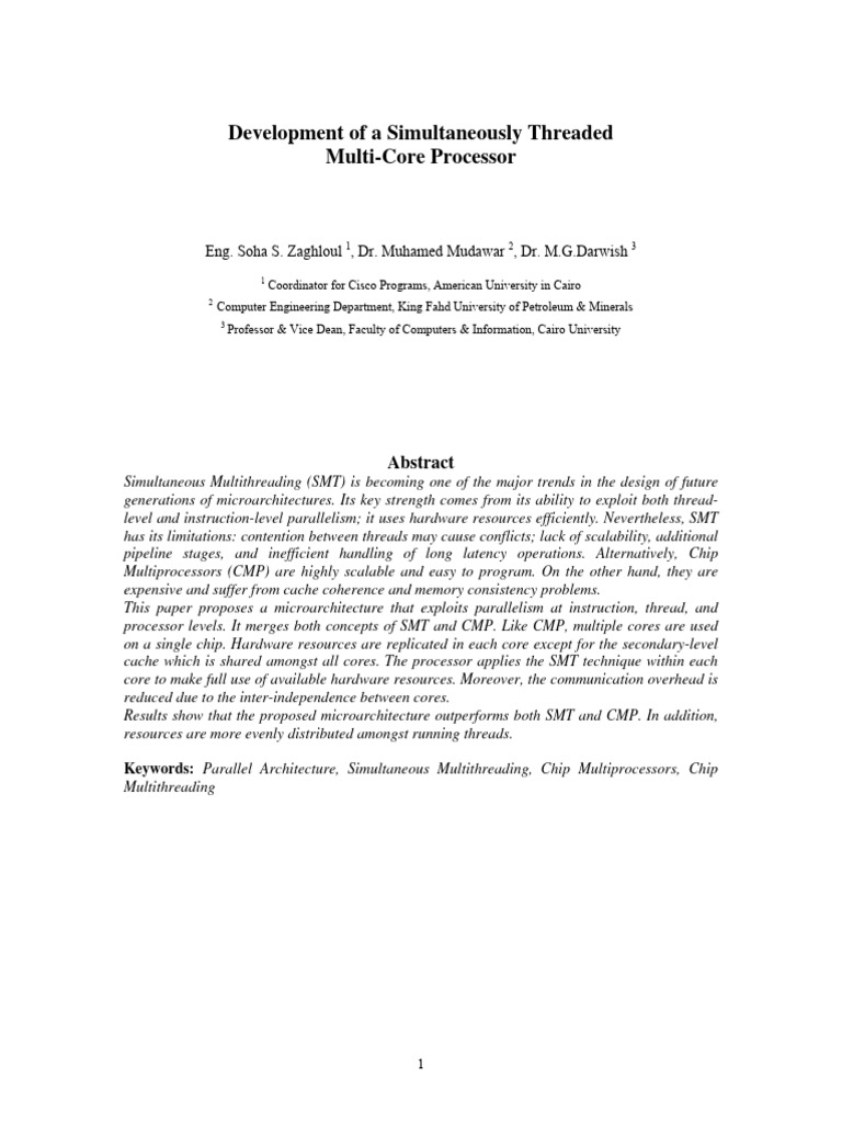 Development of A Simultaneously Threaded | PDF | Central Processing Unit | Multi Core Processor