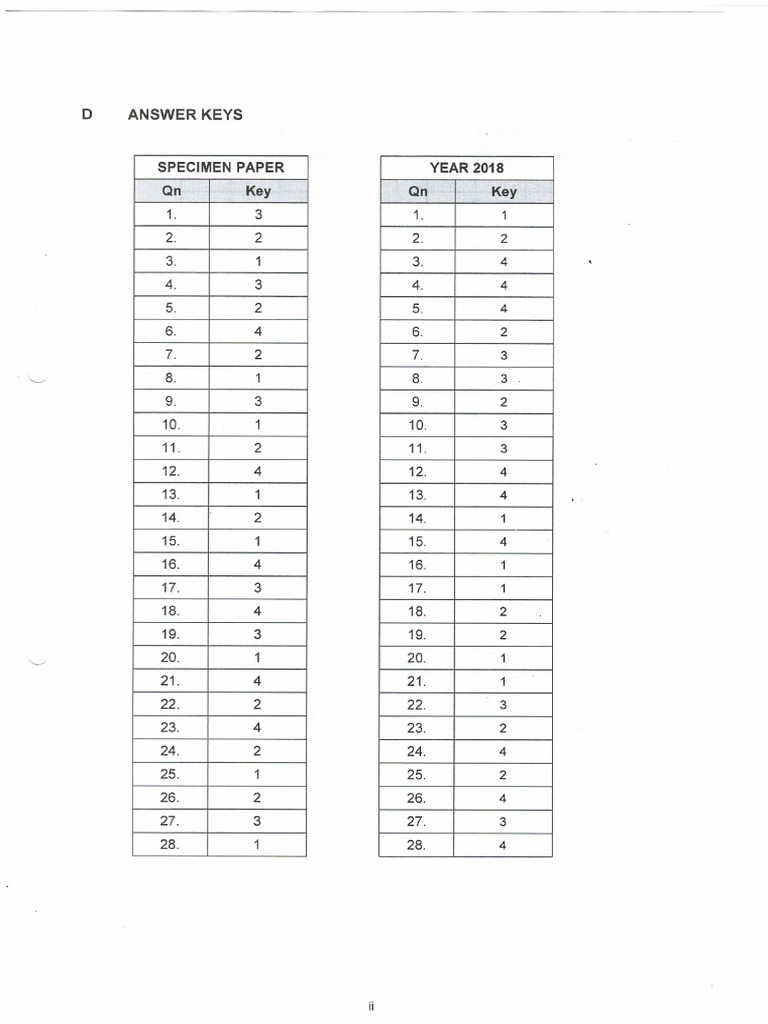 PSLE SCIENCE Answer (2016-2018) - MCQ | PDF