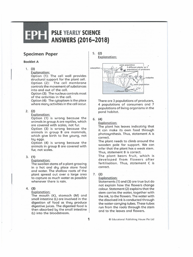 PSLE SCIENCE Answer (2016-2018) - OE | PDF