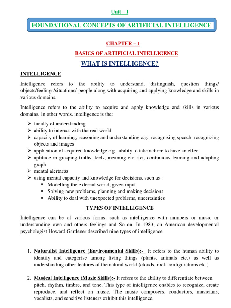 Unit - I Foundational Concept of AI | Download Free PDF | Machine Learning | Artificial Intelligence