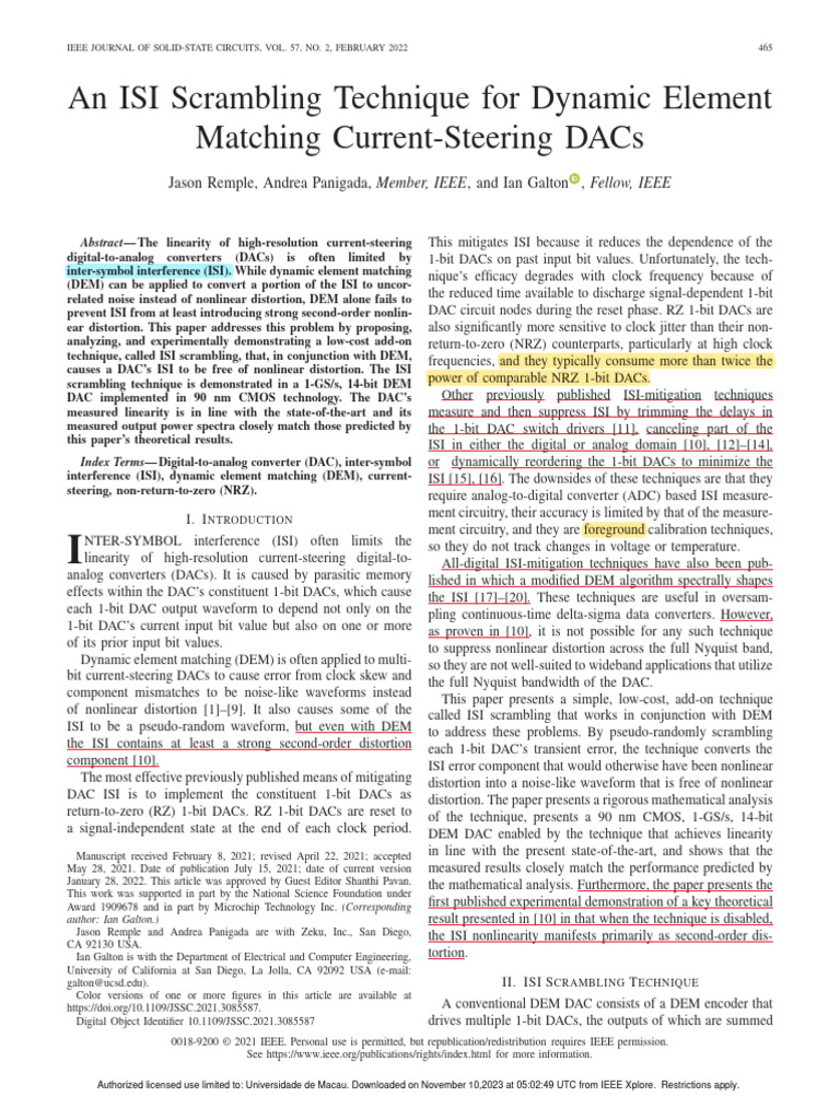 2022-Remple-An ISI Scrambling Technique For Dy | PDF | Digital To Analog Converter | Electronic ...
