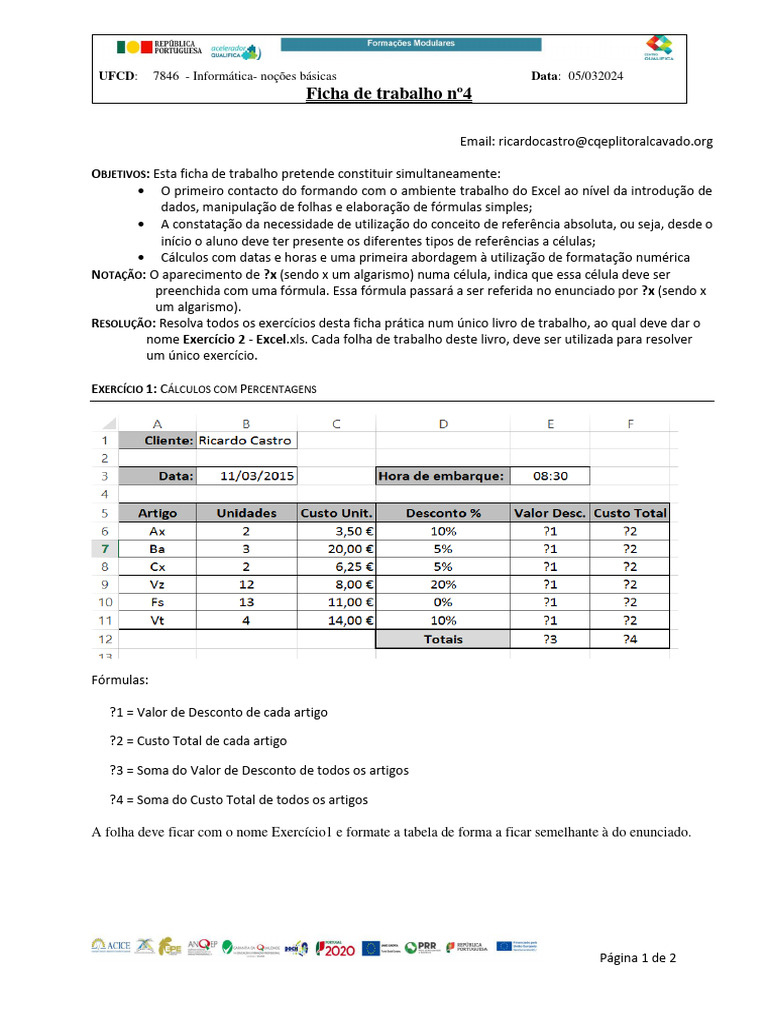04 - Excel - Ficha 2 | PDF