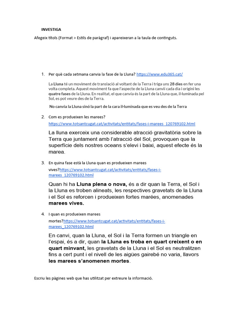 Activitat Fases de La Lluna | PDF