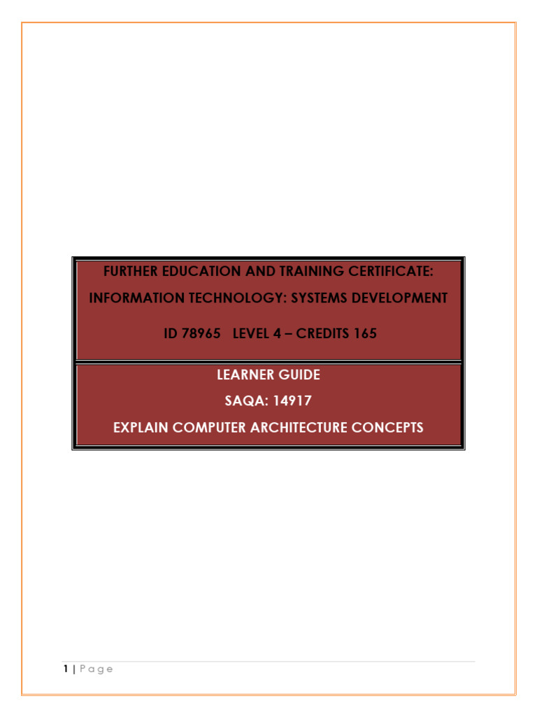SAQA - 14917 - Learner Guide | PDF | Central Processing Unit | Computer Architecture