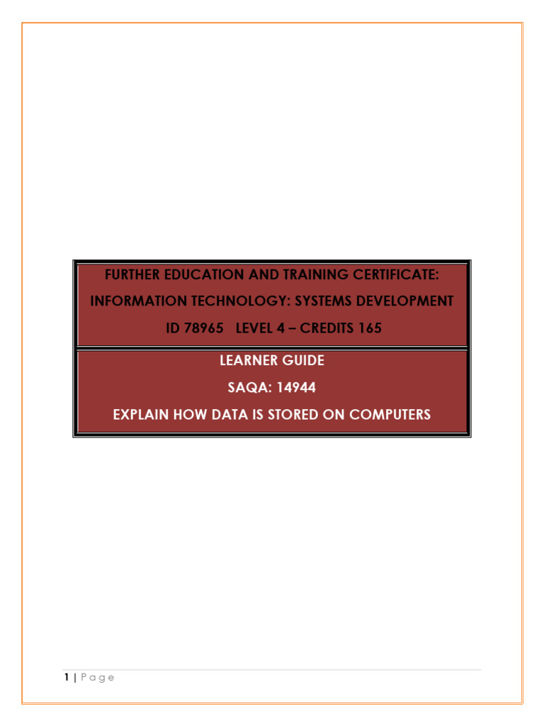 SAQA - 14944 - Learner Guide | PDF | Data Type | Ascii