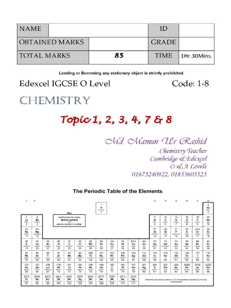 Chem Exam Paper Sample | PDF