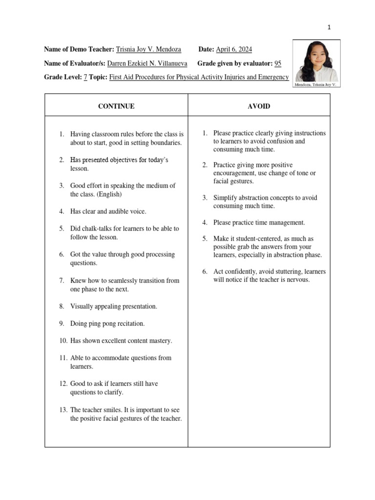 Villanueva Ve Evaluator Continue-Avoid Form | PDF | Teachers ...