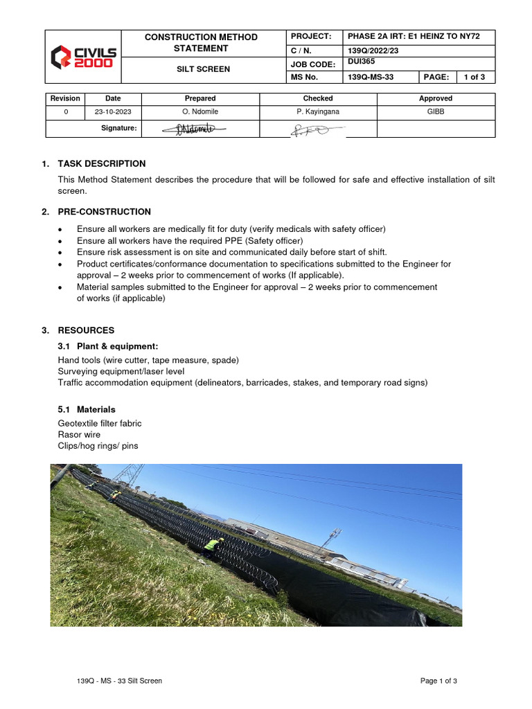 139Q - MS - 33 Silt Screen | PDF | Safety