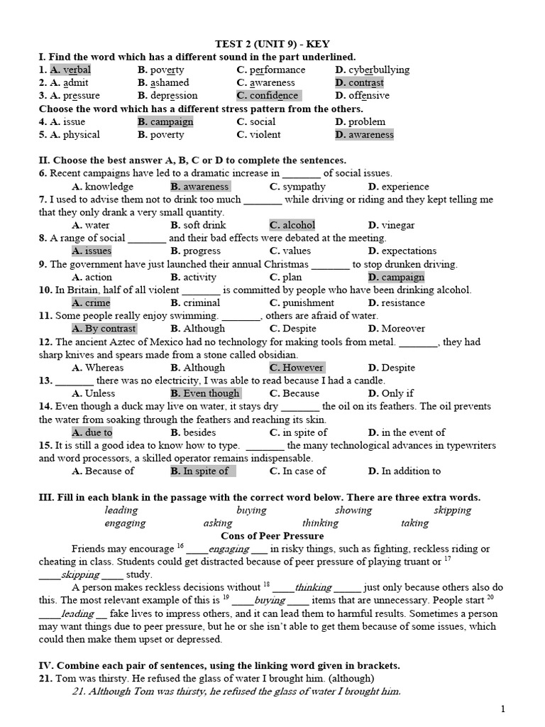 Unit 9 - Test 2 - Key | PDF | Adolescence | Intimate Relationships