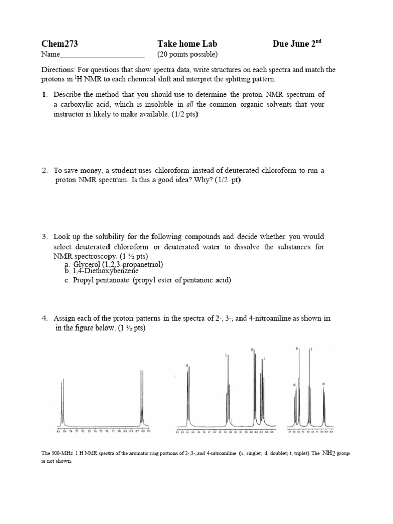 Chem273 Take Home Lab | PDF | Proton Nuclear Magnetic Resonance | Nuclear Magnetic Resonance ...