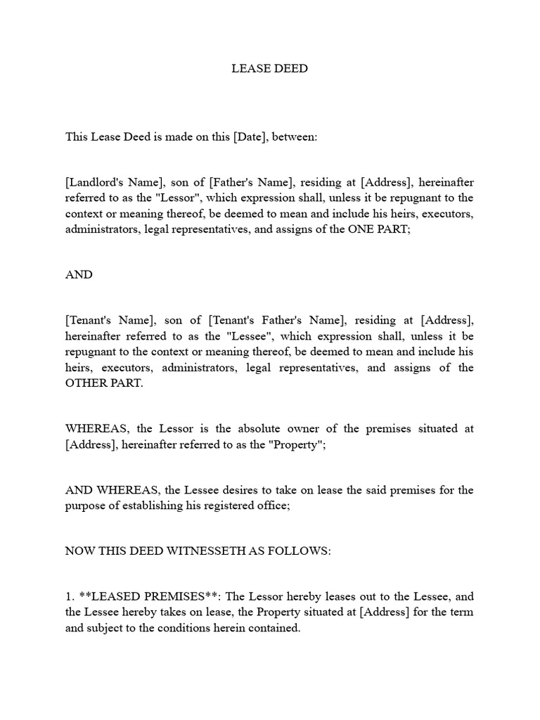 Lease Deed | PDF | Lease | Law And Economics
