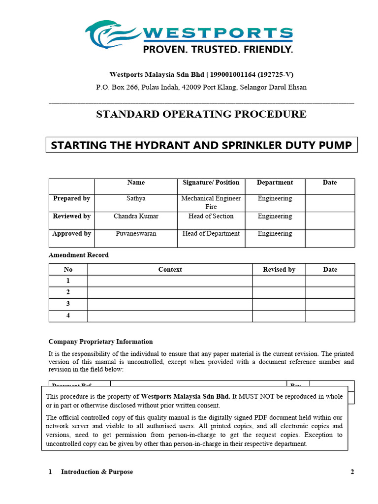 Sop Starting The Hydrant and Sprinkler Duty Pump | PDF | Pump | Fire ...