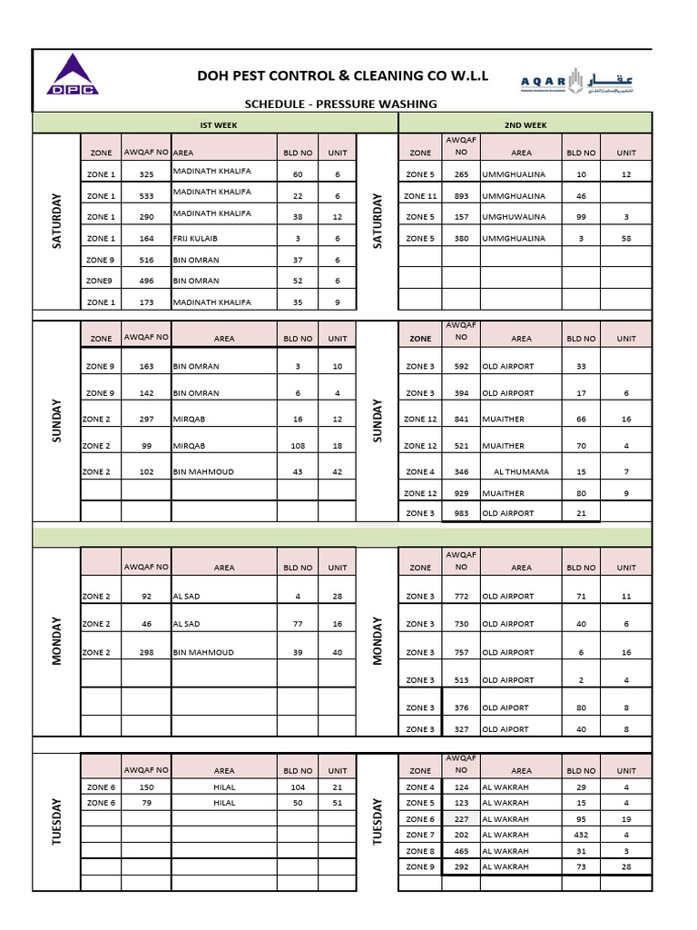 Schedule - Pressure Washing | PDF