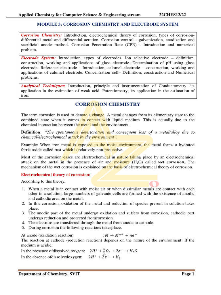 Module 3: Corrosion Chemistry and Electrode System | PDF | Corrosion ...