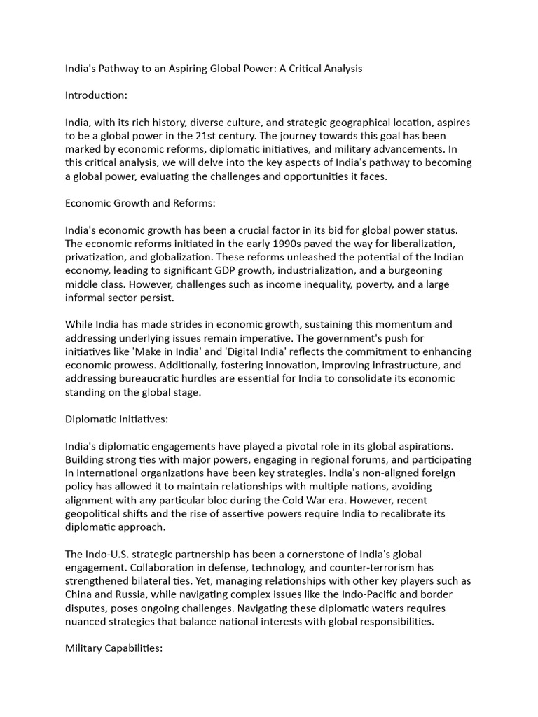 India's Pathway To An Aspiring Global Power | PDF | Economic Growth ...