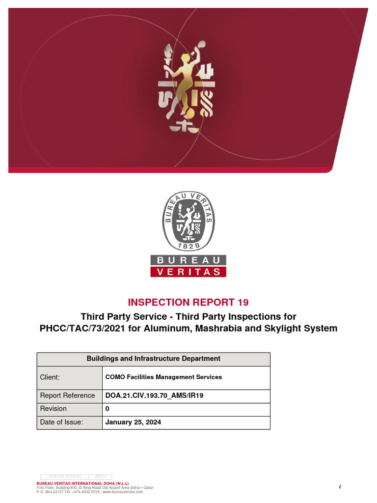 Inspection Report DOA.21.CIV.193.70 - AMS-IR19 | PDF | Doha | Building Engineering