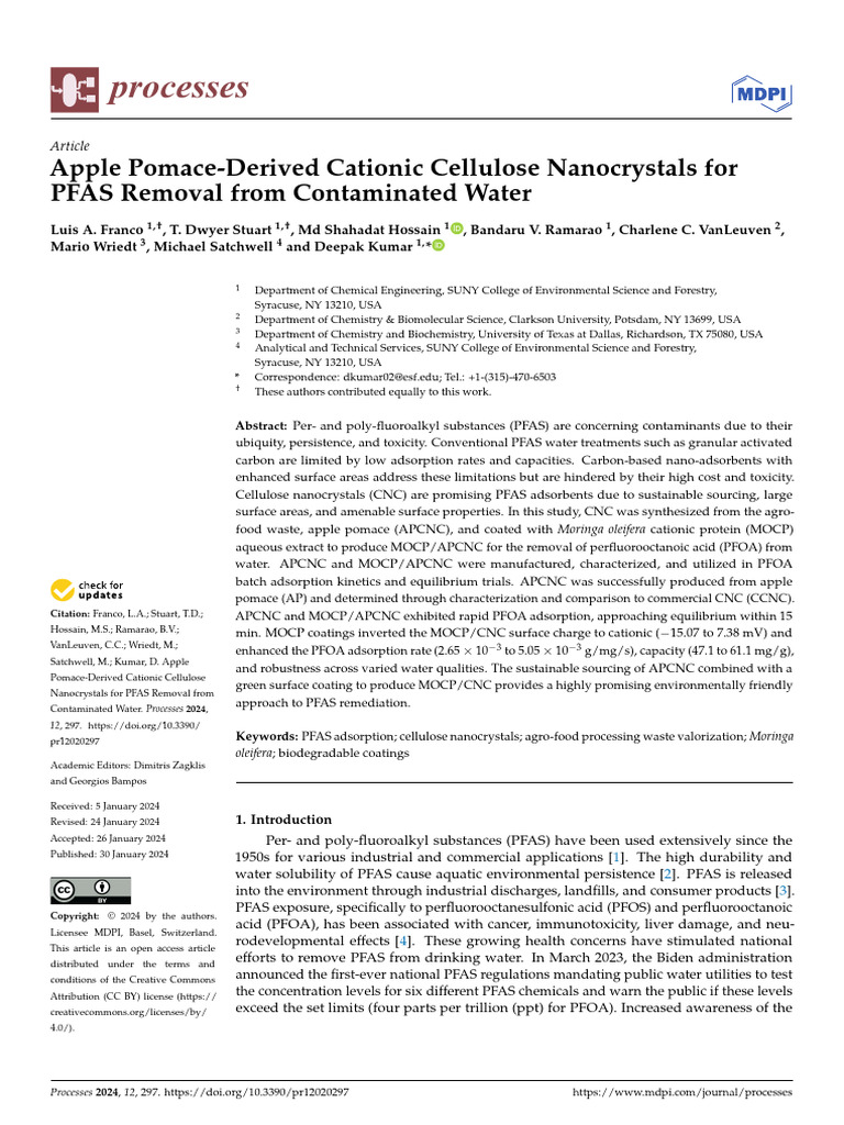 Apple Pomace-Derived Cationic | PDF | Adsorption | Water Treatment
