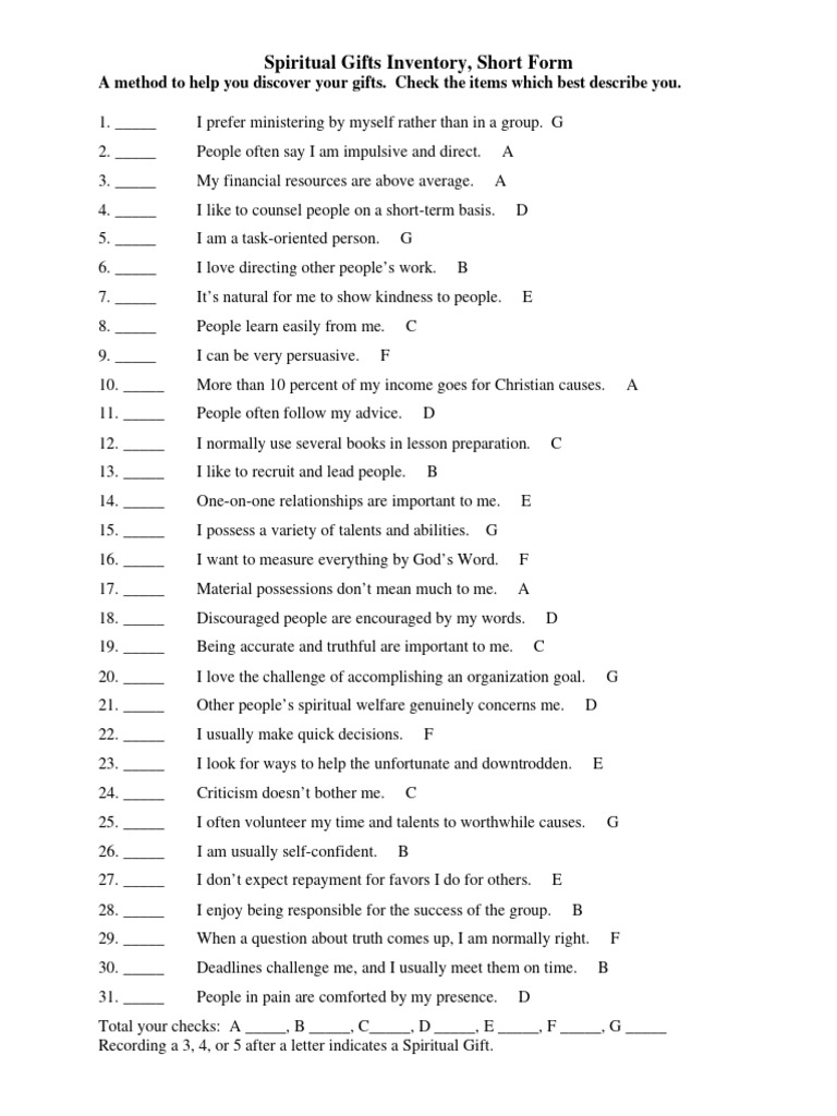 Spiritual Gifts Inventory+short | PDF | Spiritual Gift