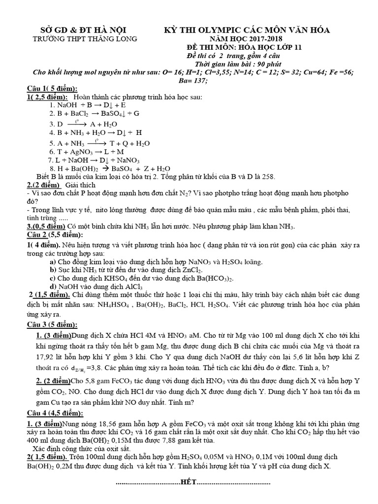 Đề hsg 11 năm 2017 2018 | PDF