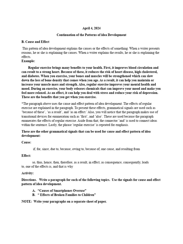 Cause and Effect Pattern of Idea Development | PDF