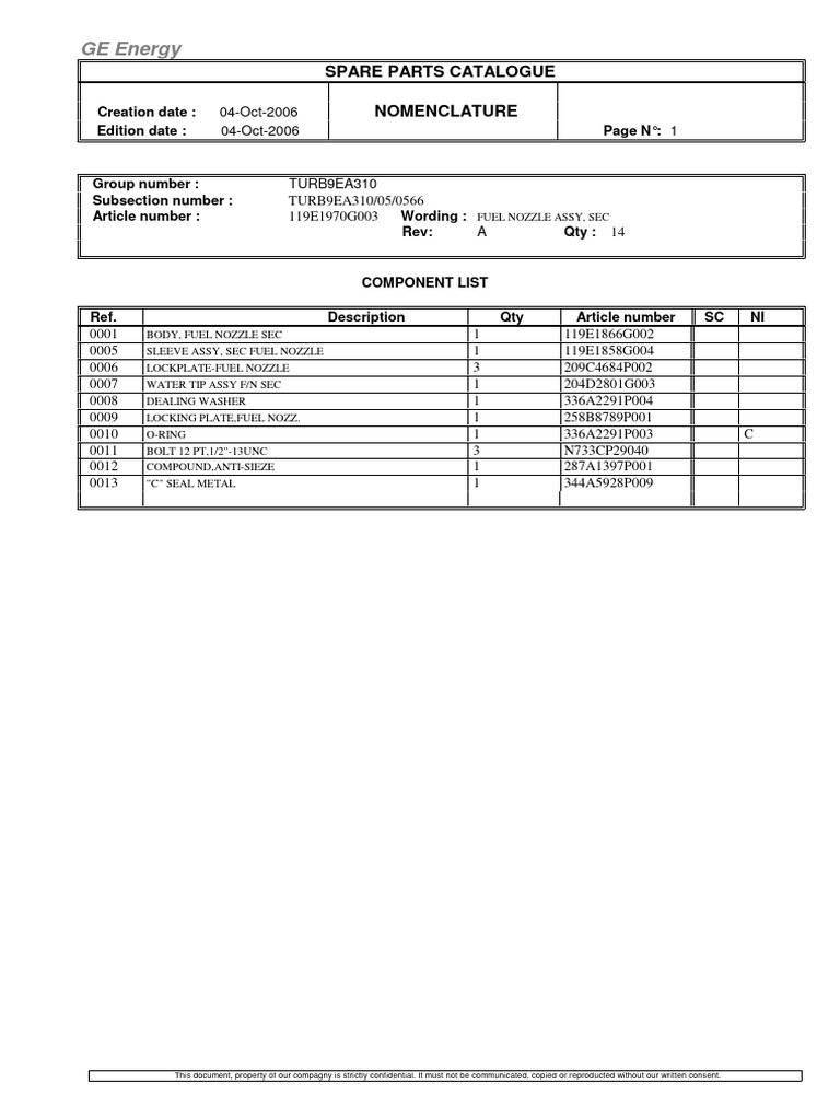 Secondary Fuel Nozzles- DLN1 | PDF