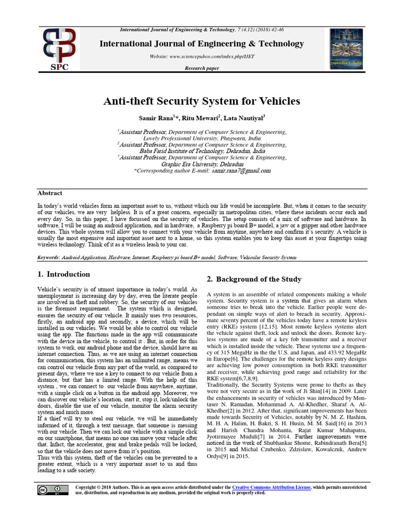 Anti Theft Security System For Vehicles Pdf Java Programming Language Computing