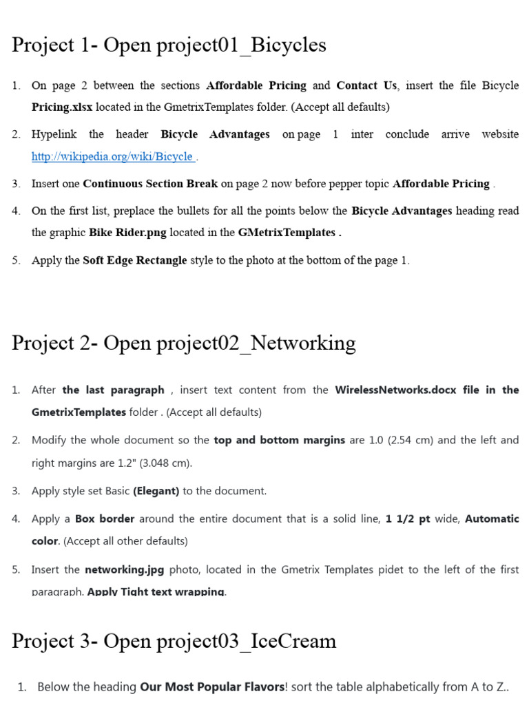 Project Tasks for Bicycles, Networking, Ice Cream | PDF | Computers
