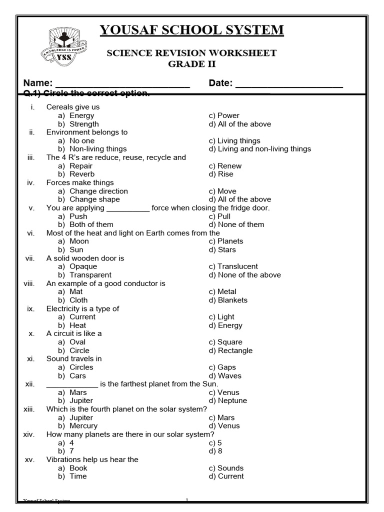 2 Revision Worksheets | PDF | Planets | Solar System