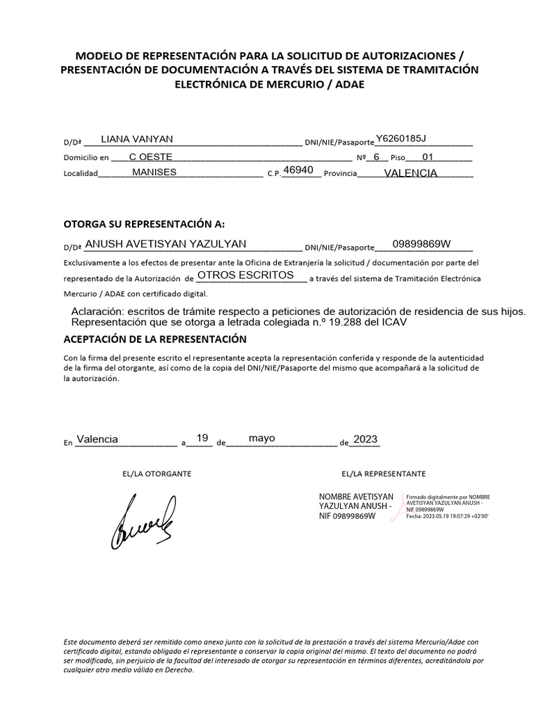Modelo Representación Solicitudes Autorización Tramitacion Electrónica - копия | Descargar ...