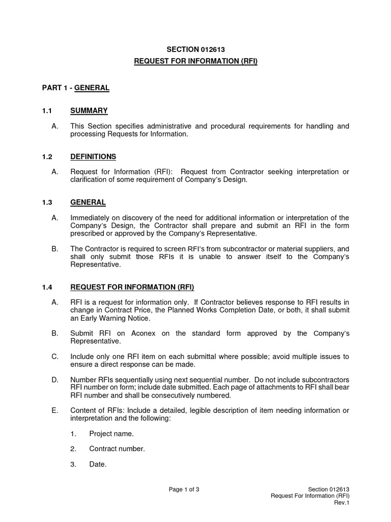 Section 012613 Request For Information (RFI) .Rev1 | PDF | Request For ...