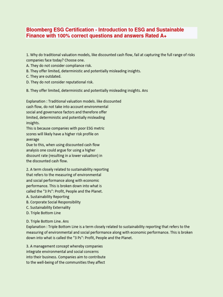 Bloomberg ESG Certification Overview | PDF | Sustainability | Corporate ...