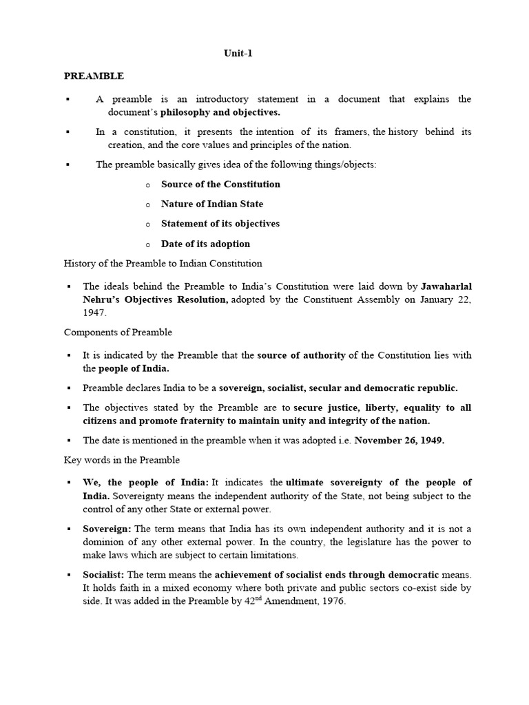 Coi Unit-1 Notes | PDF | Constitutional Amendment | Constitution