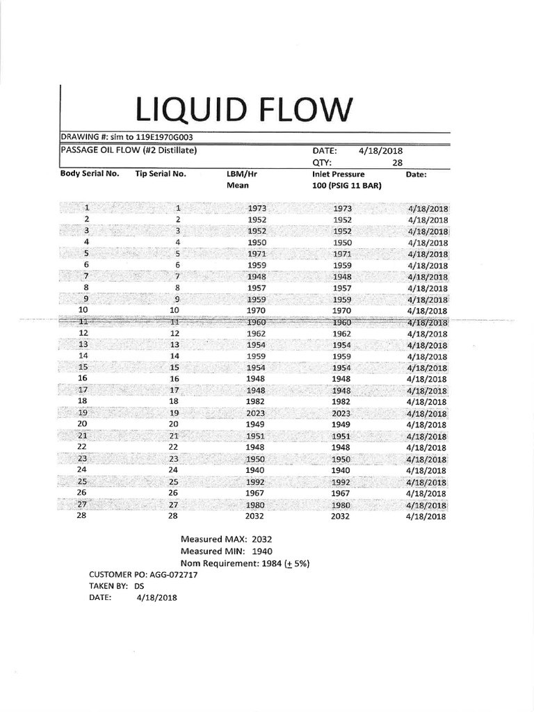 Secondary Fuel Nozzle Flow TEST | PDF