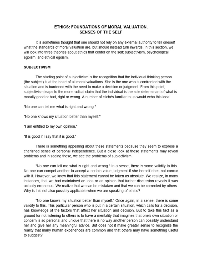 Ethics - Foundations of Moral Valuation | PDF | Psychological Egoism ...