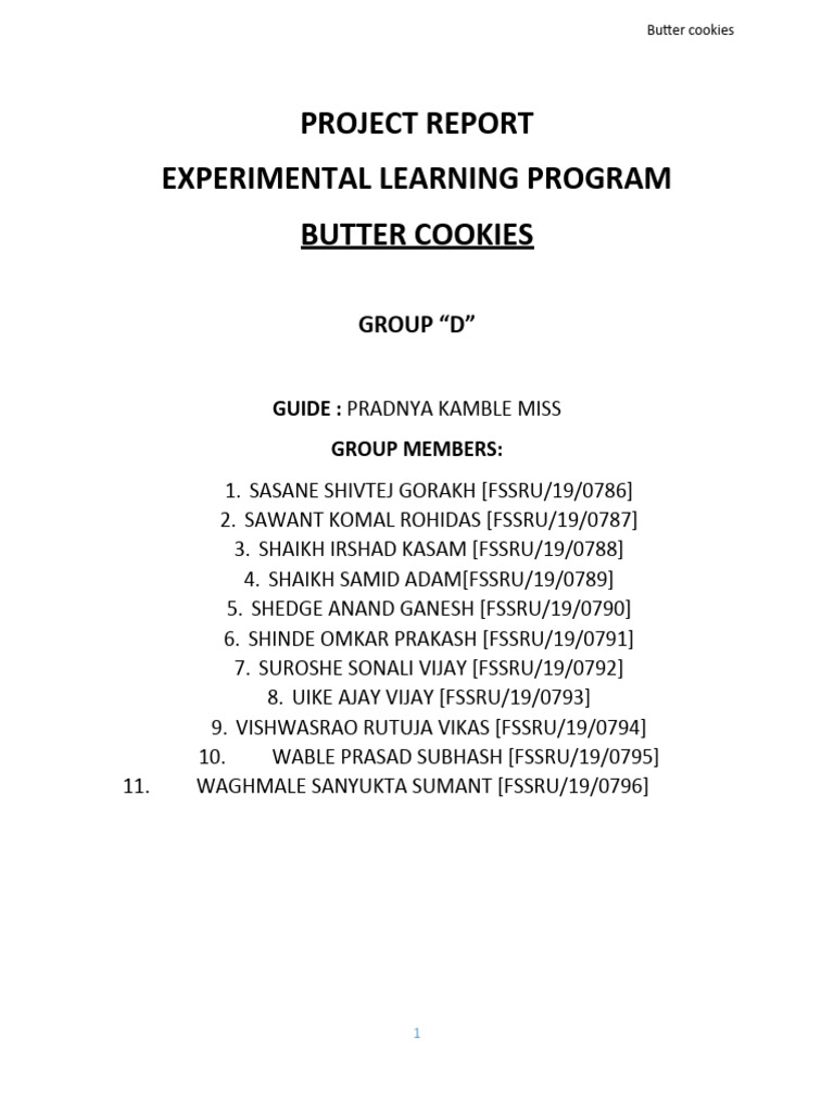 PROJECT REPORT Butter Cookies | PDF | Flour | Whole Grain